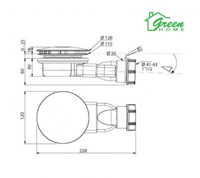 Super Slim 4cm Easy Clean Low Shower Waste Trap - Green Home Bathroom