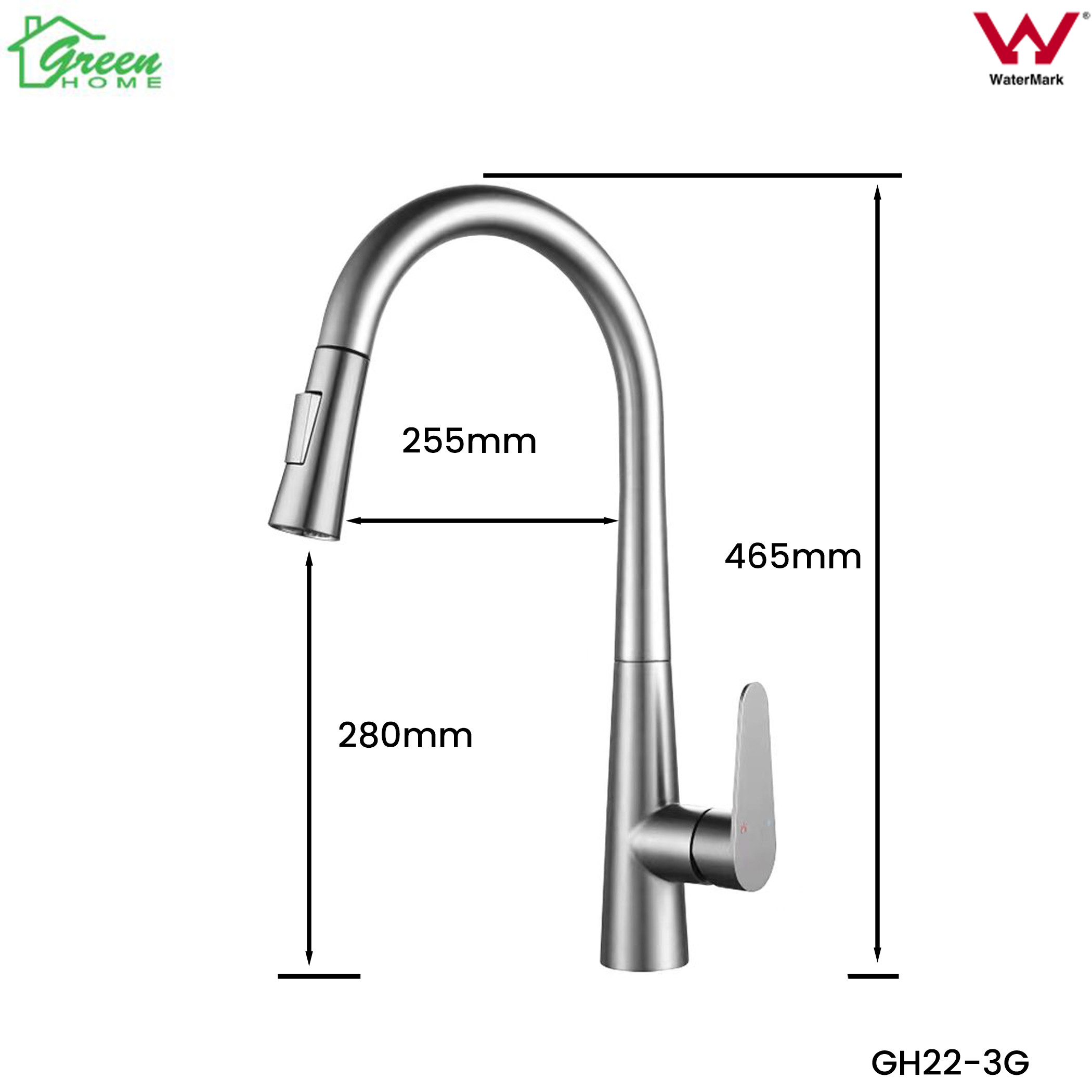GH22-3G Pull Out Kitchen Mixer Gunmetal Grey With & Without Sensor ...