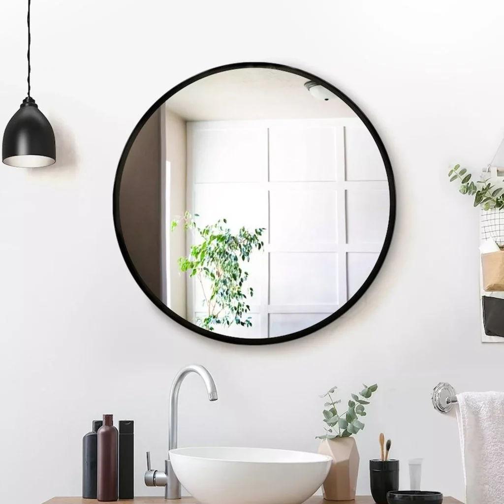 600mm Round Mirror With Black Aluminum Frame Diameter - Green Home Bathroom