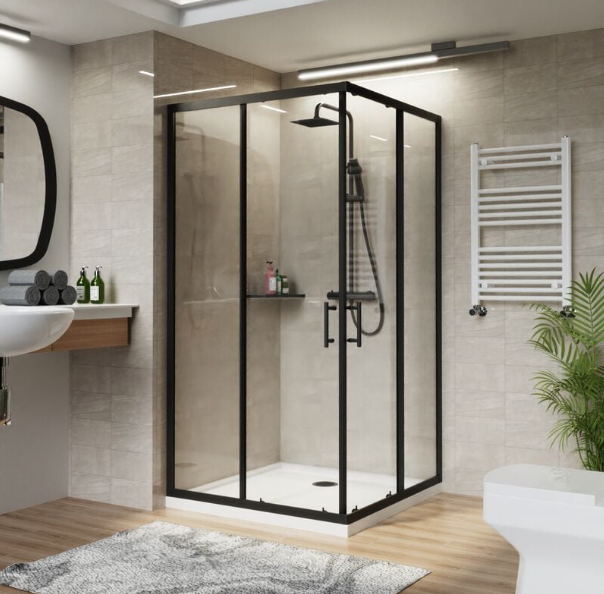 900x900 Square Black Frame Double Sliding Door Shower Box - Green Home ...